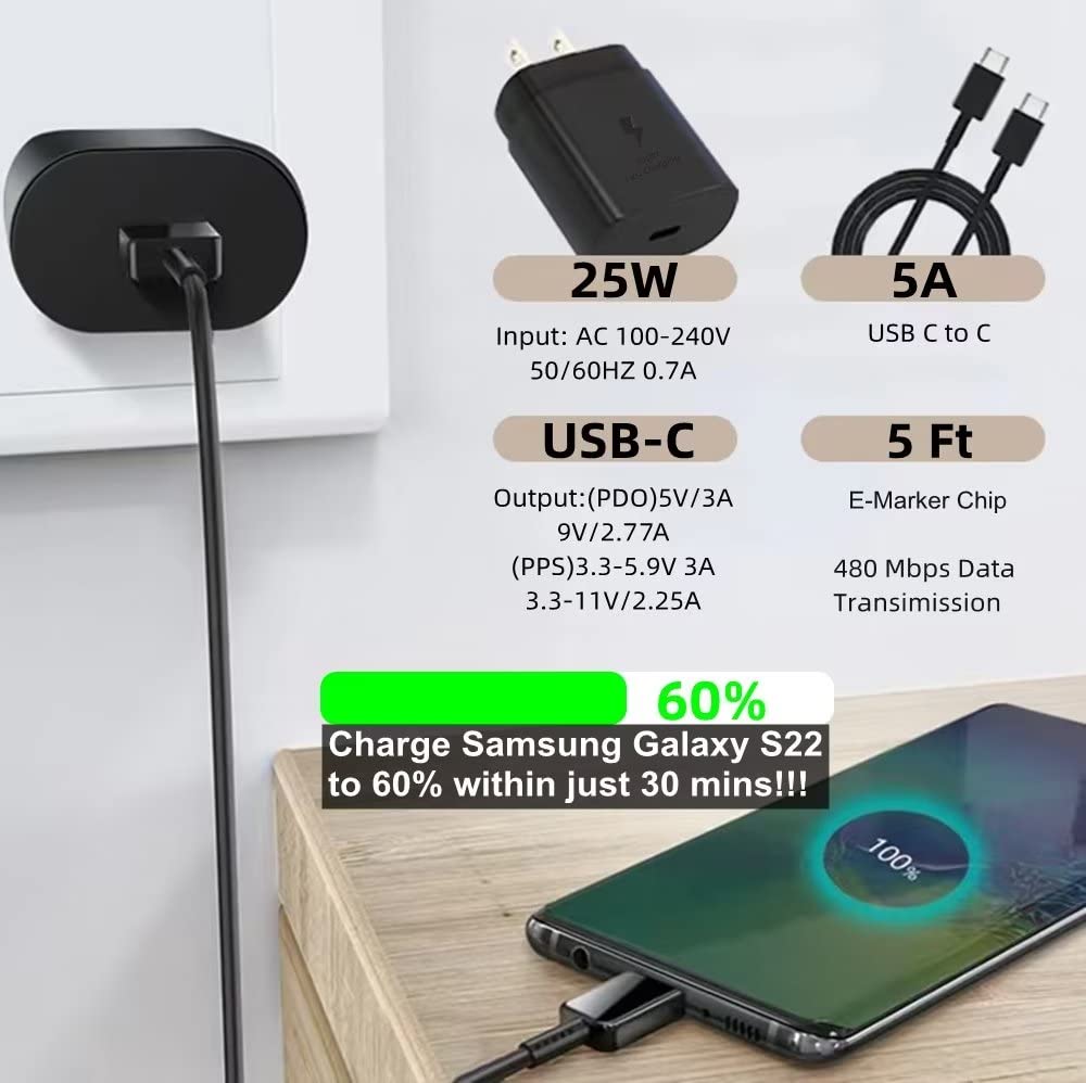 USB C Charger Super Fast Charger for Samsung S22/S21 [2-Pack], Power Adapter Wall Plug Charging Block with 6FT C to C Cable Compatible with Samsung Galaxy S22/S21/S20/S10/S9/S8/Note20