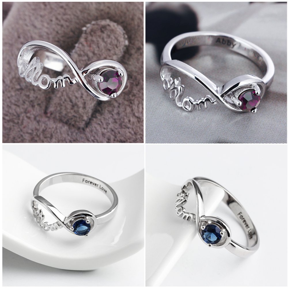 Personalized Mom Jewelry with Simulated Birthstone Infinity Family Cubic Zirconia Ring for Mother (7)