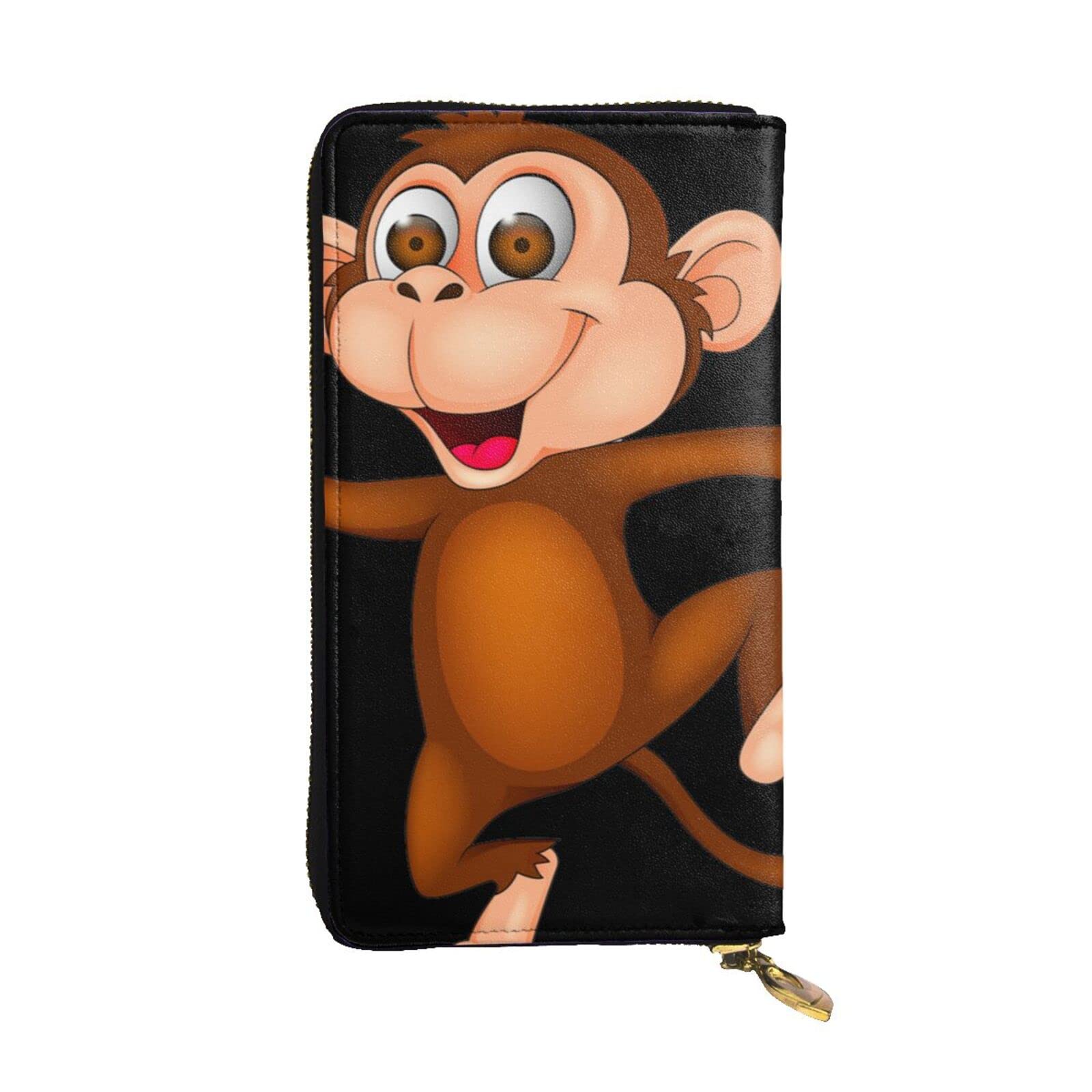 Women'S Leather Wallet Monkey Coin Purse Travel Credit Card Holder Zipper Purse Cell Phone Handbag