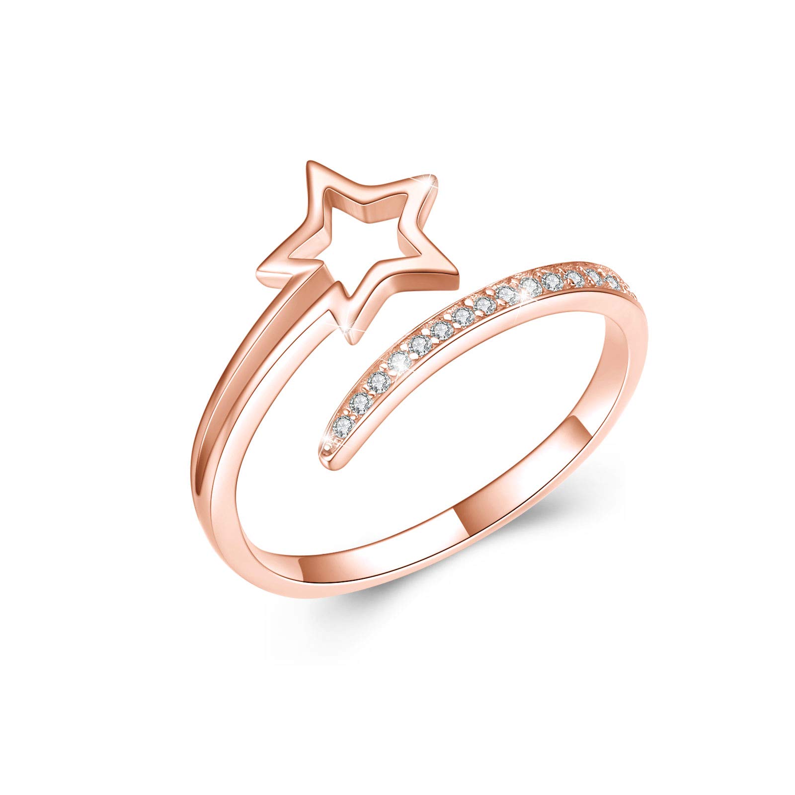 TRISHULA Star Ring S925 Sterling Silver Rose Gold Lucky Star Open Ring for Women