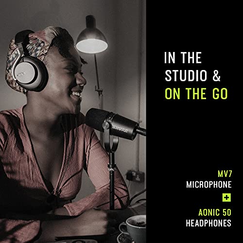 Shure MV7 USB/XLR Dynamic Microphone + AONIC 50 Wired/Wireless Noise Cancelling Headphones for Podcasting, Recording, Streaming & Gaming, Professional Quality Sound & Durability - Black/Black