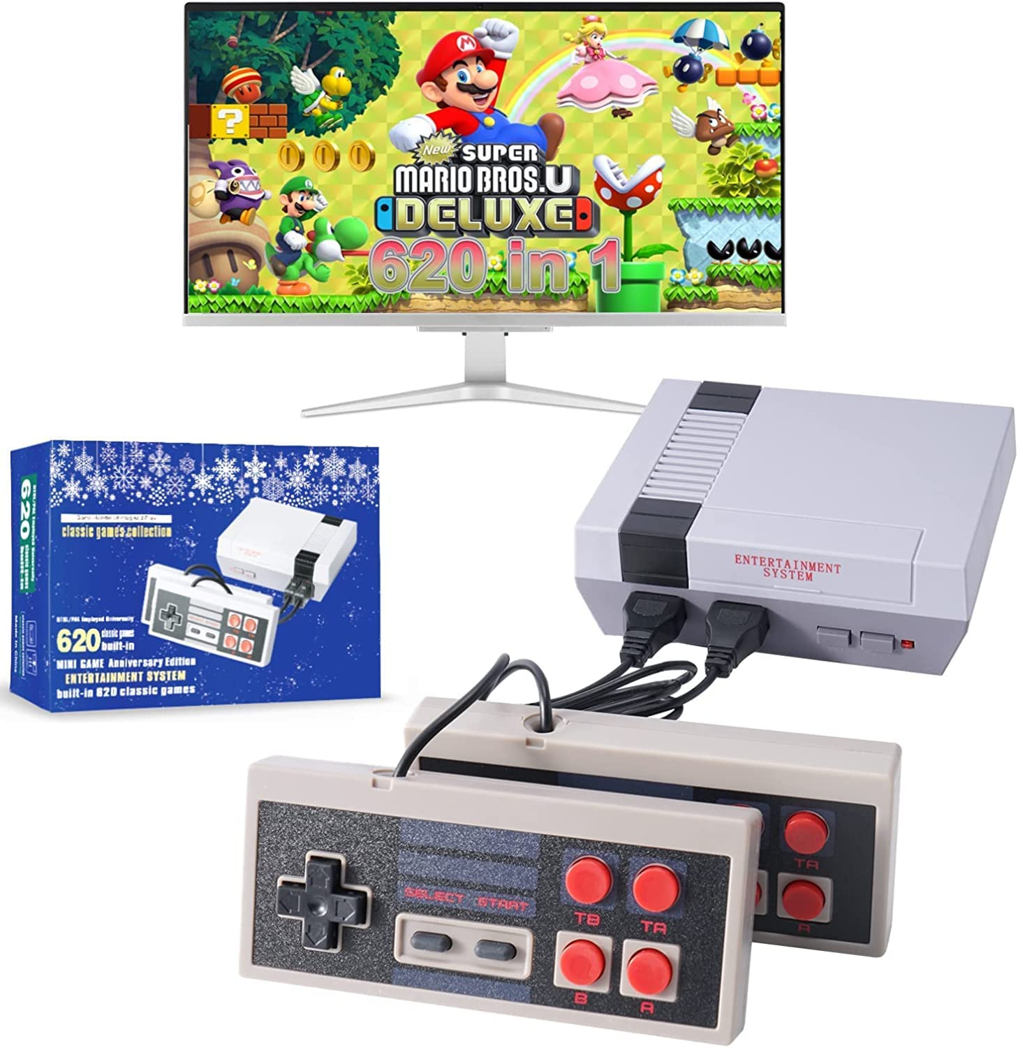 Plug & Play Classic Handheld Game Console, Upgrade Packaging Classic Game Console Built-in 620 Game, Video Game Player Console for Family TV Wired-Blue