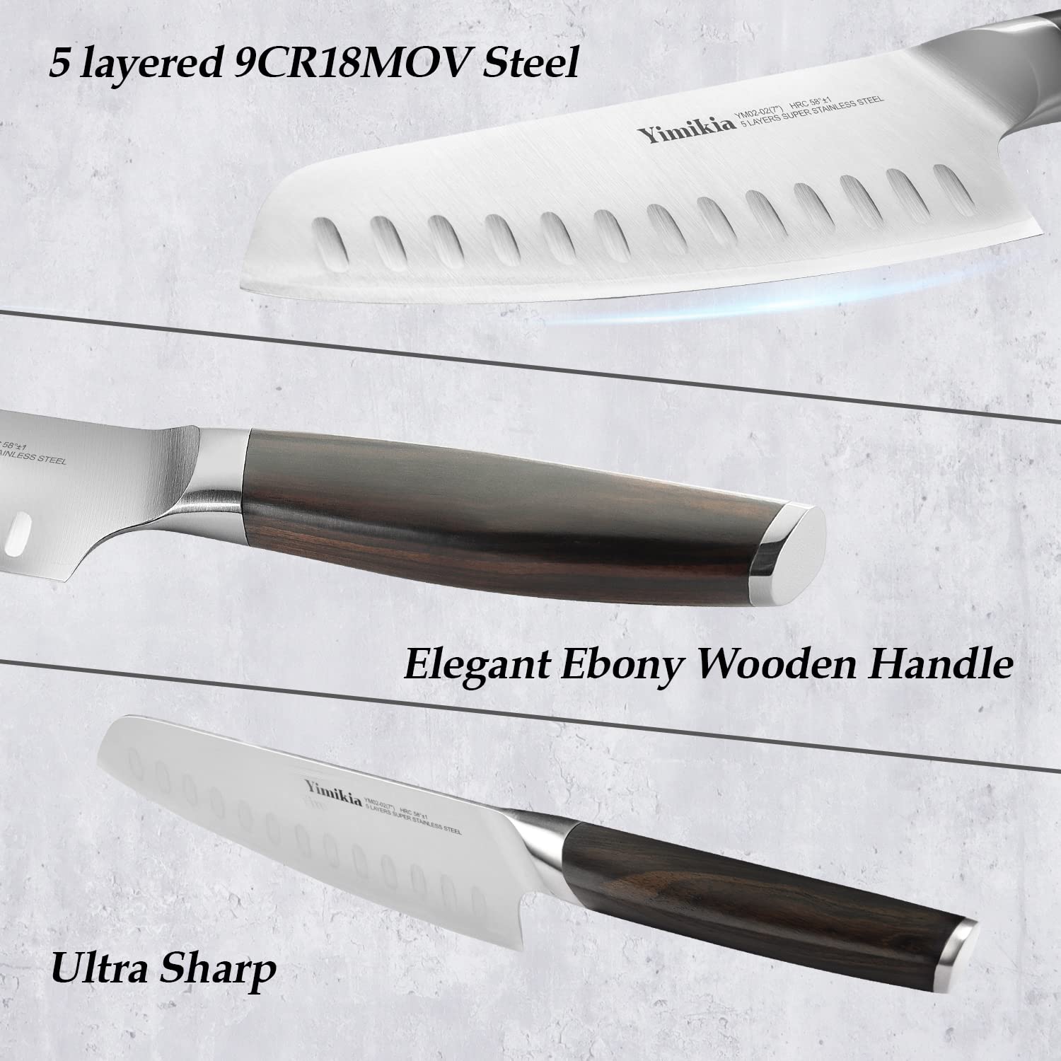 Yimikia Chef Knife, 8 Inch Chef's Knives Professional Cleaver, 5 Layer Super Steel Sharp Kitchen Knife for Cutting Vegetable Meat Fish, with Elegant Ebony Wood Handle