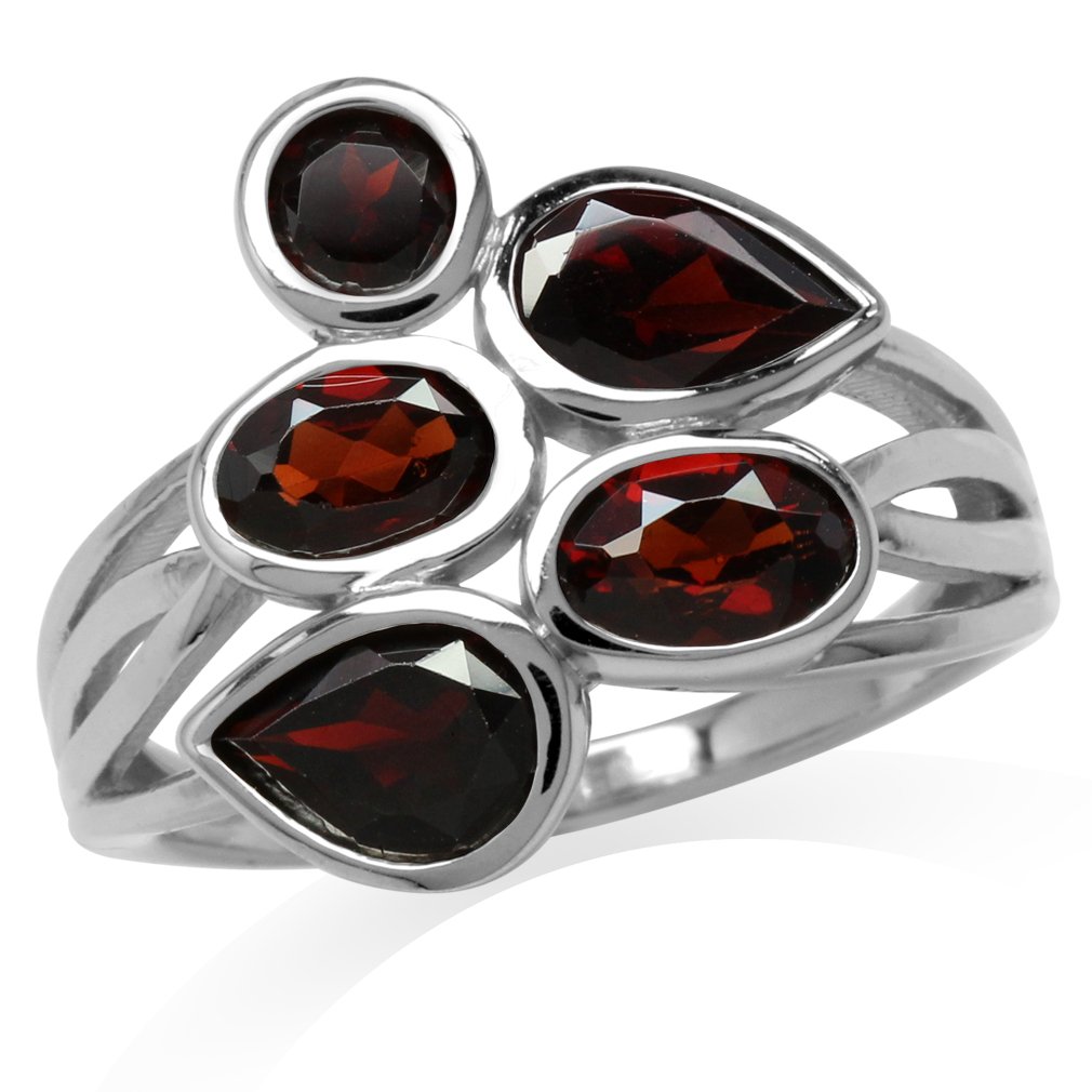 Silvershake 3.14ct. Natural Garnet White Gold Plated 925 Sterling Silver Cluster Ring Size 8