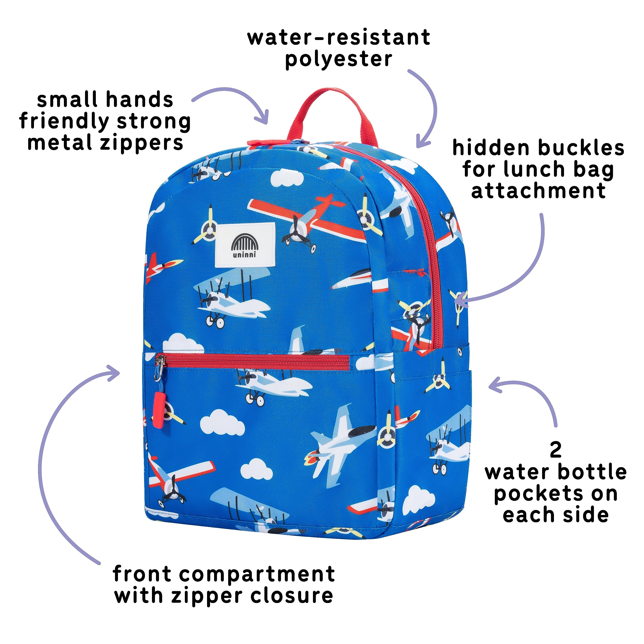 uninni 14" Kids Backpack for Girls and Boys Age 5-8 Years Old with Padded, and Adjustable Shoulder Straps - Aircraft (Blue)