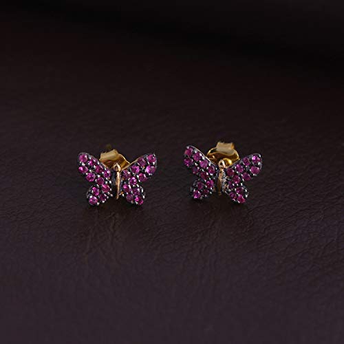 Shweta Creations Solid 14K Yellow Gold Natural 0.18 cttw Ruby Butterfly Stud Earrings Fine Jewelry For Women