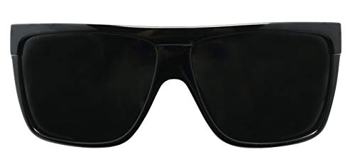 ShadyVEU Super Dark Round Sunglasses UV400 Casual Blacked Out 80's Retro Shades (Glossy Black Flat Top Frame, Dark Black)