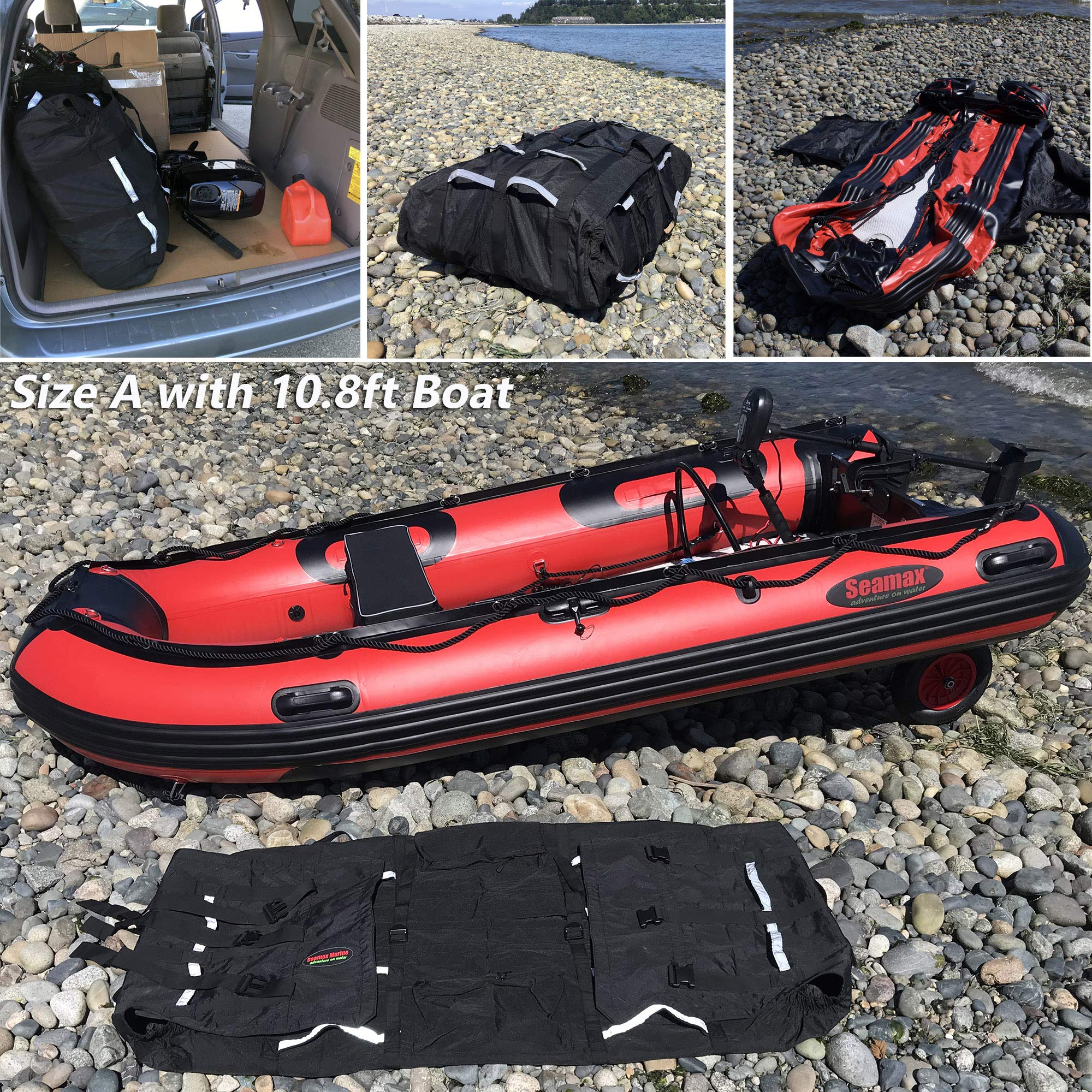 Seamax Foldable Inflatable Boat (Hull) Storage and Carrying Bag, with Sunlitec Fabric, Reflective Handles