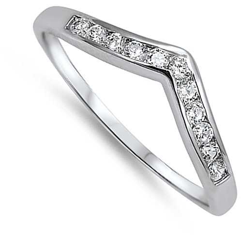Pointed V Chevron Clear CZ Cute Ring New .925 Sterling Silver Band Size 7