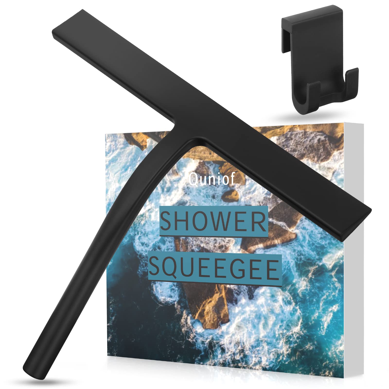 Quniof Squeegee for Shower Glass Door 11" Multi-Purpose Silicone Squeegee for Bathroom, Mirror, Shower Door, Window, Glass, Car and Tile (Black)