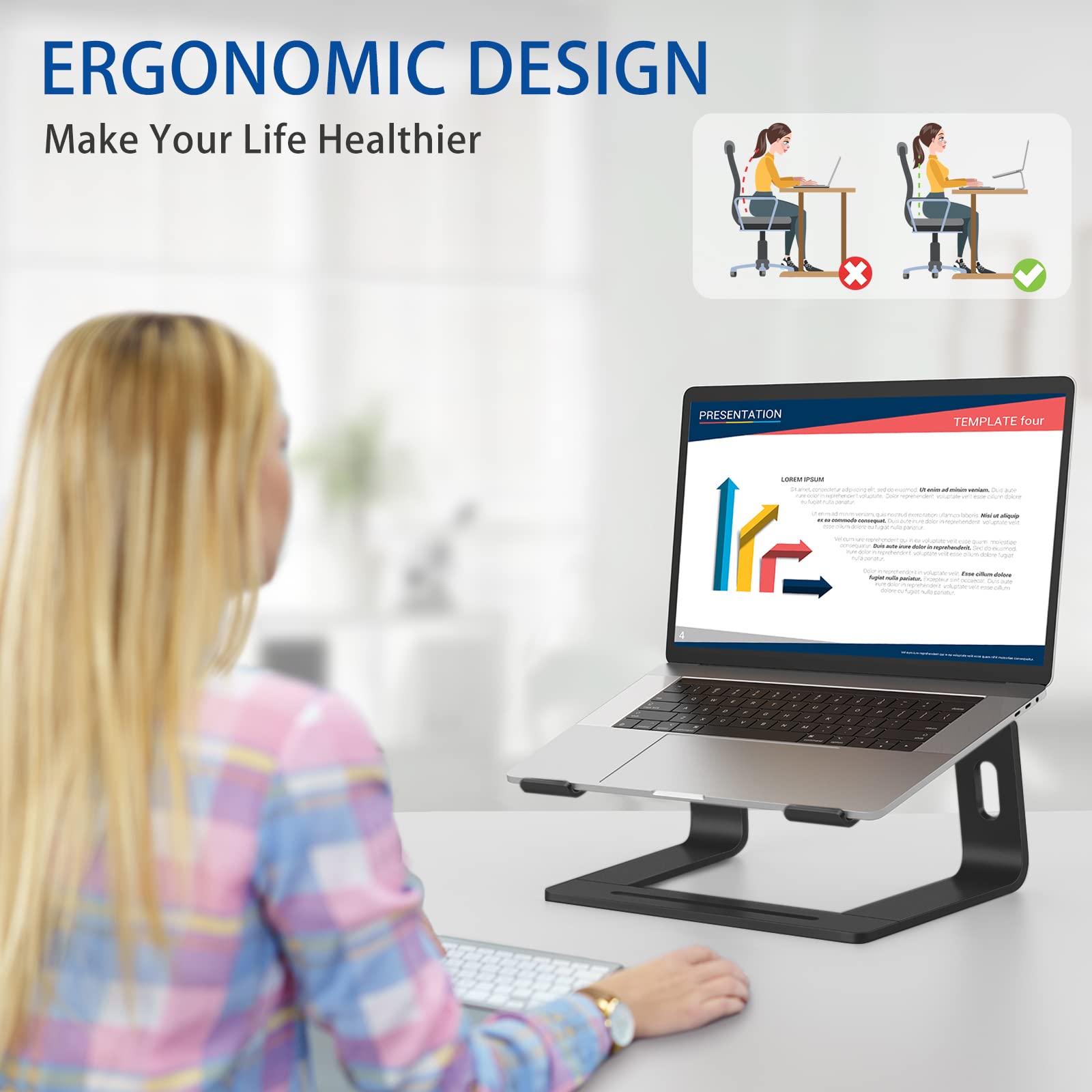 Svarog Laptop Stand, Detachable Computer Stand, Ergonomic Aluminum Laptop Stand for Desk, Laptop Riser Notebook Holder Compatible with MacBook Pro Air, Lenovo, HP, Dell, More 10-17" Laptops (Black)