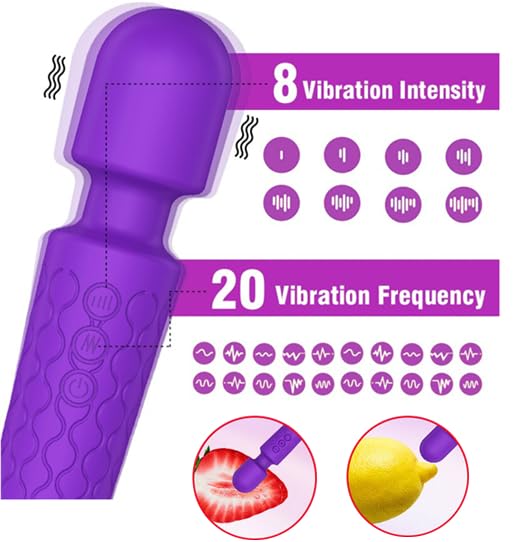 Powerful Vibrator Wand, G Spot Cordless Rechargeable Vibrators with 20 Patterns & 8 Intensity, Quiet Clit Vibrator, Clitoris Stimulation, Dildo, Female Wand Massager for Her Pleasure Adult Toys (A)