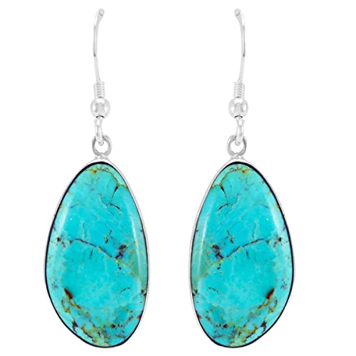 Turquoise Earrings 925 Sterling Silver & Genuine Turquoise (Turquoise)