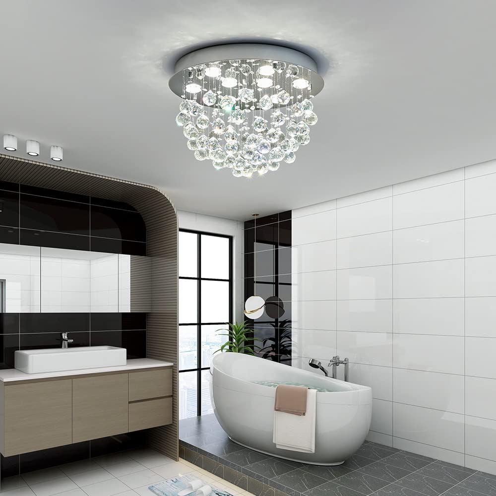 Saint Mossi 9-Lights Modern Chandelier K9 Crystal Chandelier Light Fixture,Modern Flush Mount Ceiling Light Fixtures Raindrop Chandelier for Bedroom,Dining Room,Living Room,H13 x D20
