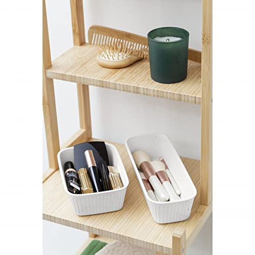 Superio Ribbed Collection - Decorative Plastic Desk Drawer Organizer Tray, White (Set of 5) Open Home Storage Bins Organizer Baskets, for Organizing Closet Shelves Drawer Shelf