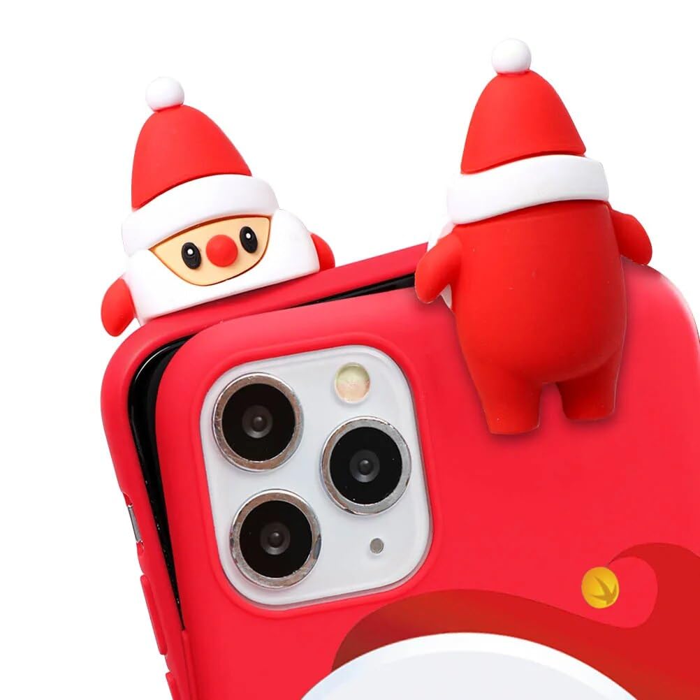 Pnakqil 2 Pieces Christmas Case for Samsung Galaxy A40 5.9 Inch, Matte Red Silicone Back Cover with Cute Deer and Santa Claus 3D Doll Cartoon Pattern Slim Shockproof Protective Case for Samsung A40