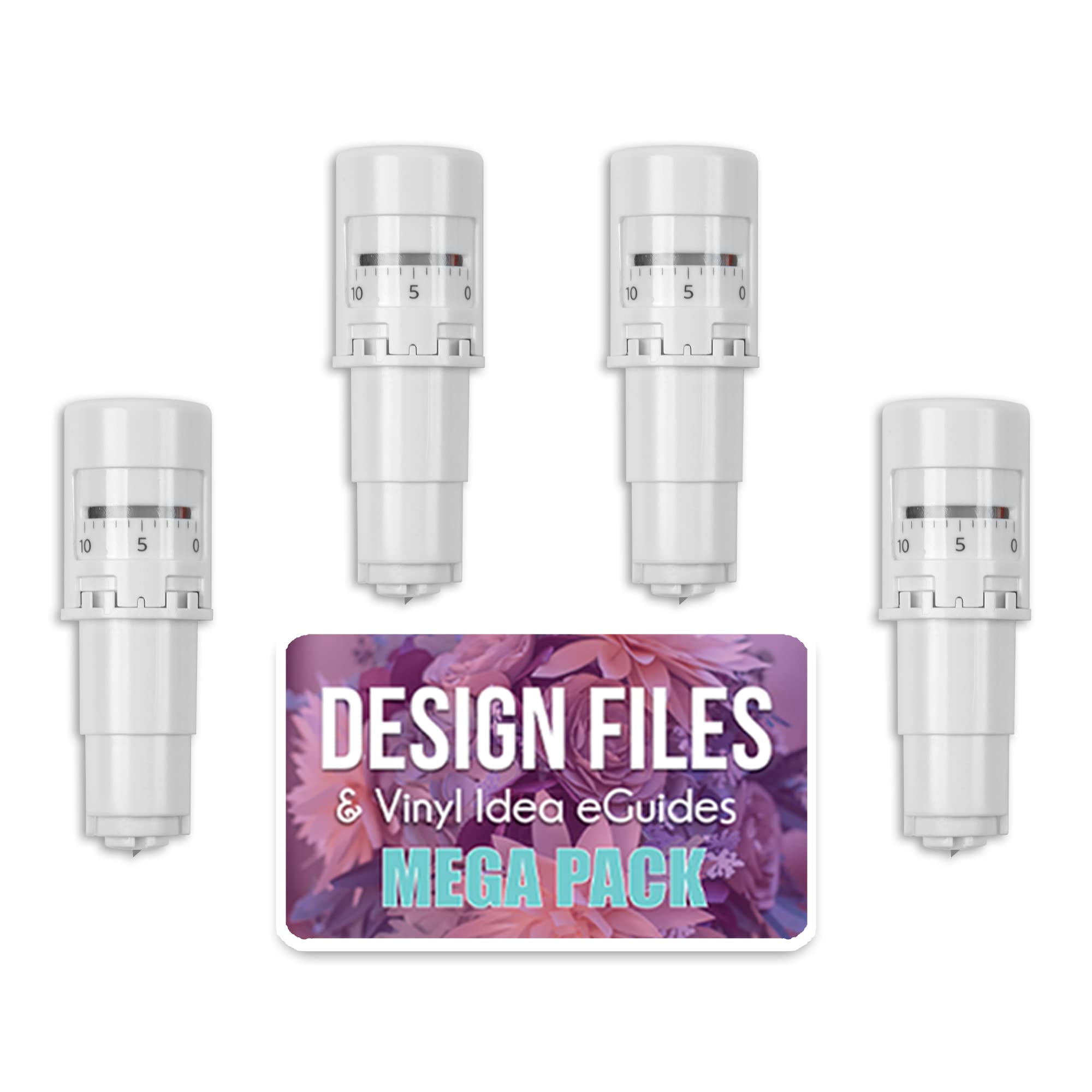 Silhouette Cameo 4, PRO, Plus, & Portrait 2 AutoBlade Replacement 4 Pack Bundle with 200+ Designs