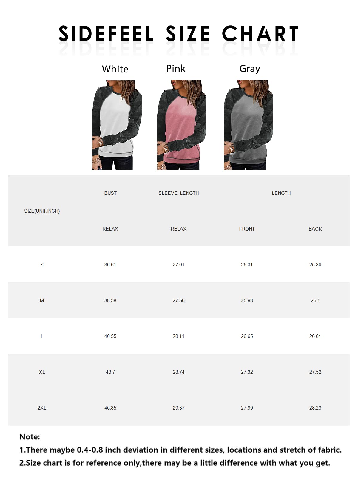 Sidefeel Women Crewneck Pullover Camo Print Sleeve Sweatshirt Jumper Top Small Pink