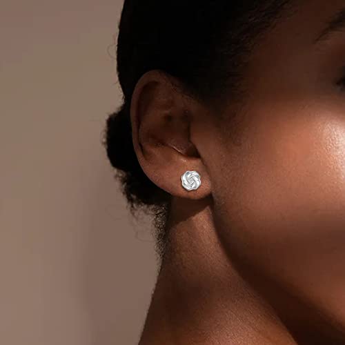White Gold Plated Knot Stud Earrings | Hypoallergenic Ear Stud, Classic Small Love Knot Earrings for Women