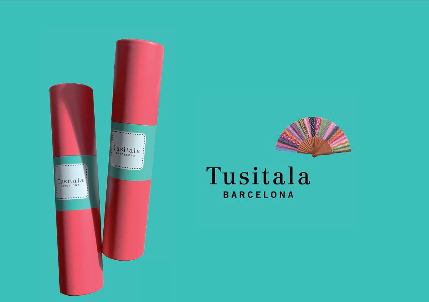 Tusitala Barcelona - Rocío Hand Fan | Handcrafted Spanish Hand Fan | Cotton Fabric and Wood | Includes Protective Jute Cotton Bag | Authentic Gift | 23cm - 9”.