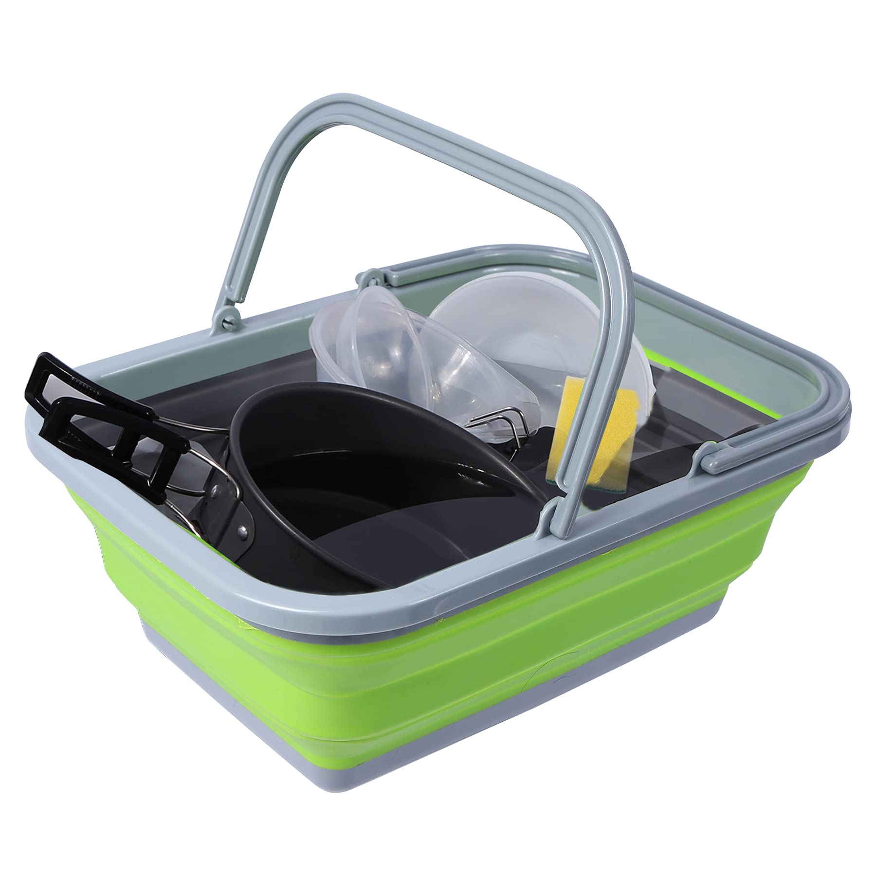 Playinyard 2 Pack Collapsible Camping Sink, 2.37Gal/9L Portable Wash Basin with Handle for Camping Hiking and Home, Green and Blue