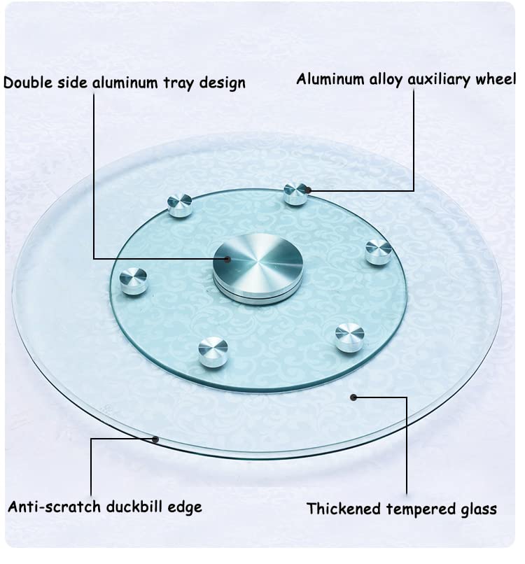 Tempered Glass Lazy Susan Turntable Dining Table Transparent Round Turntable Tabletop Rotating Serving Tray with Swivel Assist System Round, Silent/Smooth/Not Easy to Dump (19.7in/50cm)