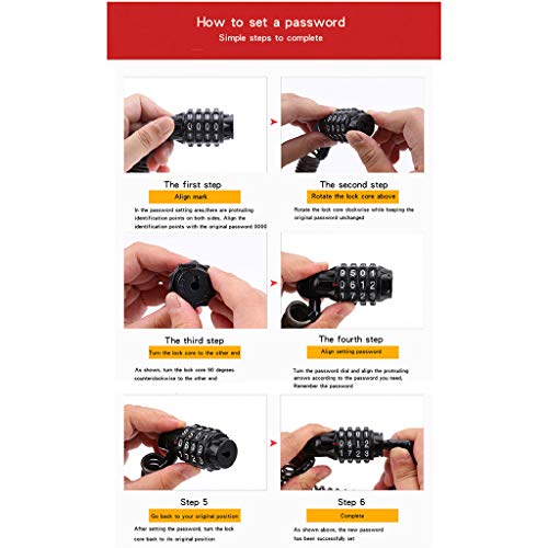 Zerlibeaful Cable Bicycle Lock Digit Bike Combination Security 4 for Resettable Lock Bike Accessories 24” Mountain Bike (Black, One Size)