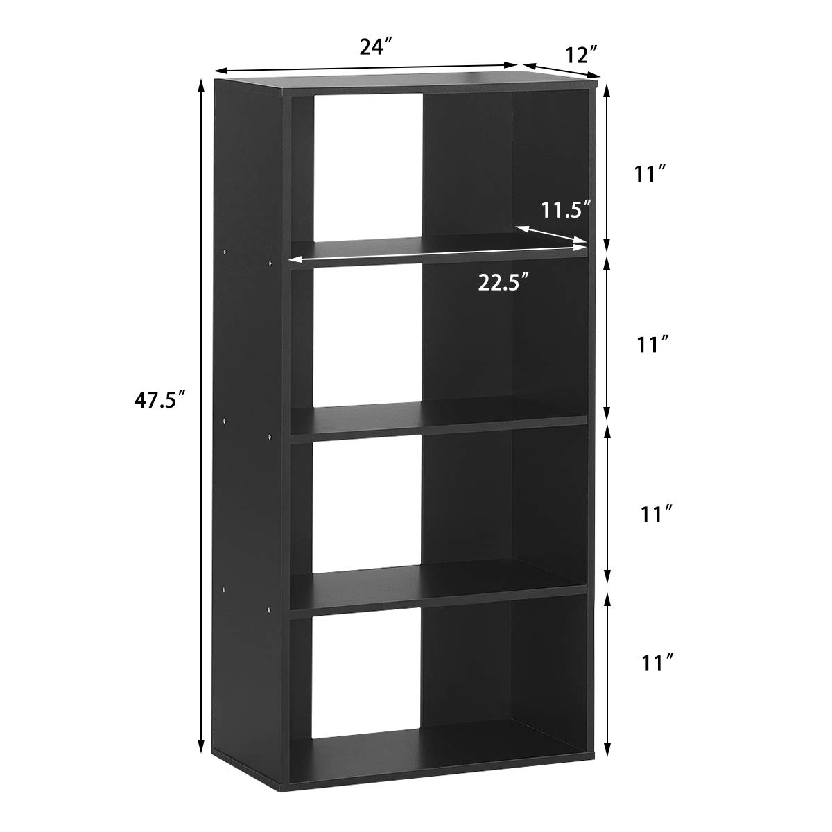 Tangkula 4-Tier Open Shelf Bookcase, Storage Bookshelf, Free Standing Open Display Bookshelf, Utility Bookshelf for Home Office, 4-Shelf Bookshelf, 24”L x 12”W x 47.5”H (Black)