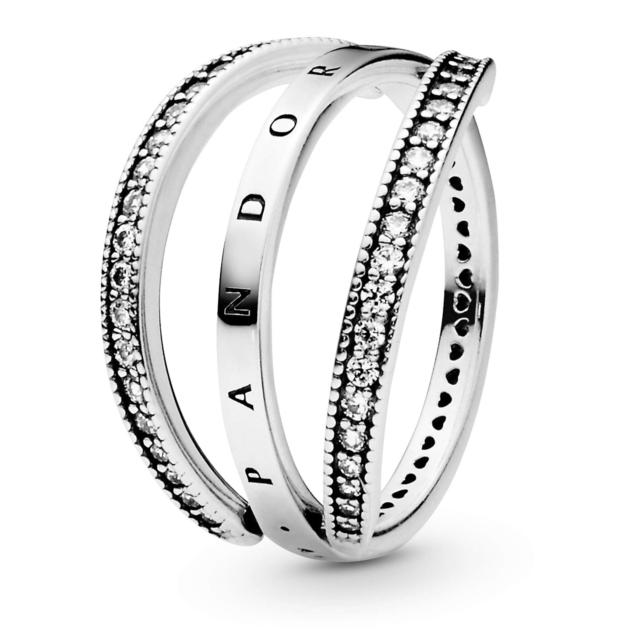 Pandora Jewelry Flipping Hearts of Pandora Cubic Zirconia Ring in Sterling Silver, Size 7.5