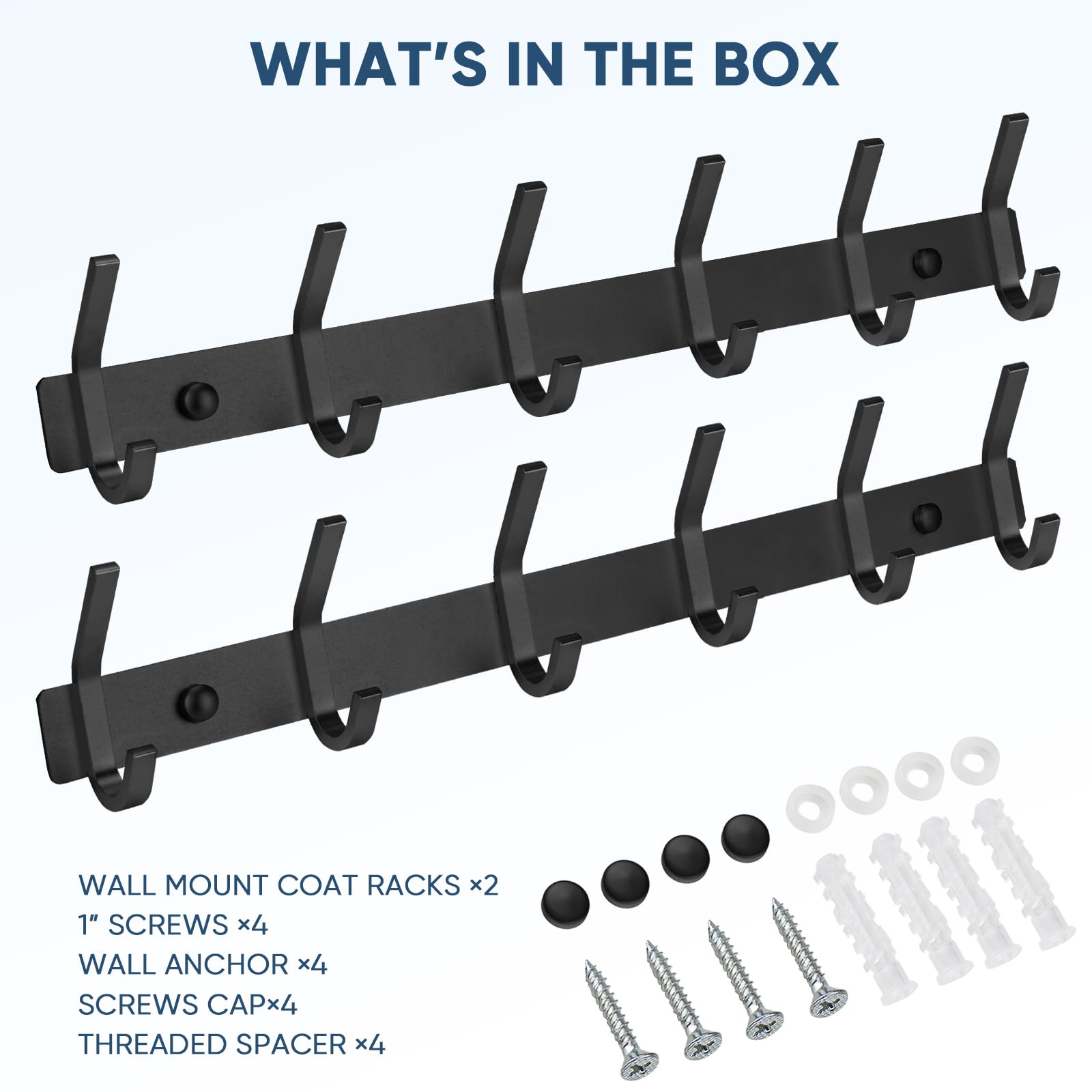 TICONN Wall Mounted Coat Rack - 6 Heavy Duty Dual Hooks All Metal Contemporary Coat Hanger for Jacket Coat Hat for Mudroom Entryway Bathroom (Black, 2PK)