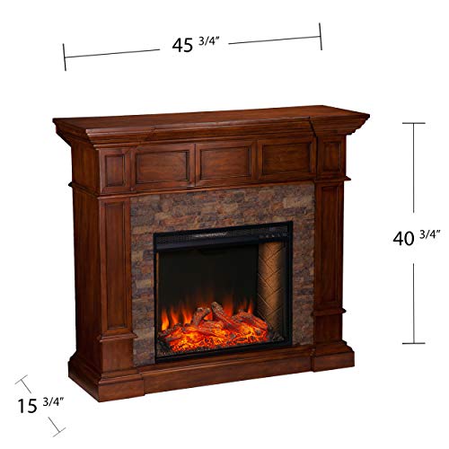 SEI Furniture Merrimack Faux Stone Convertible Alexa-Enabled Electric Corner Fireplace, Buckeye Oak