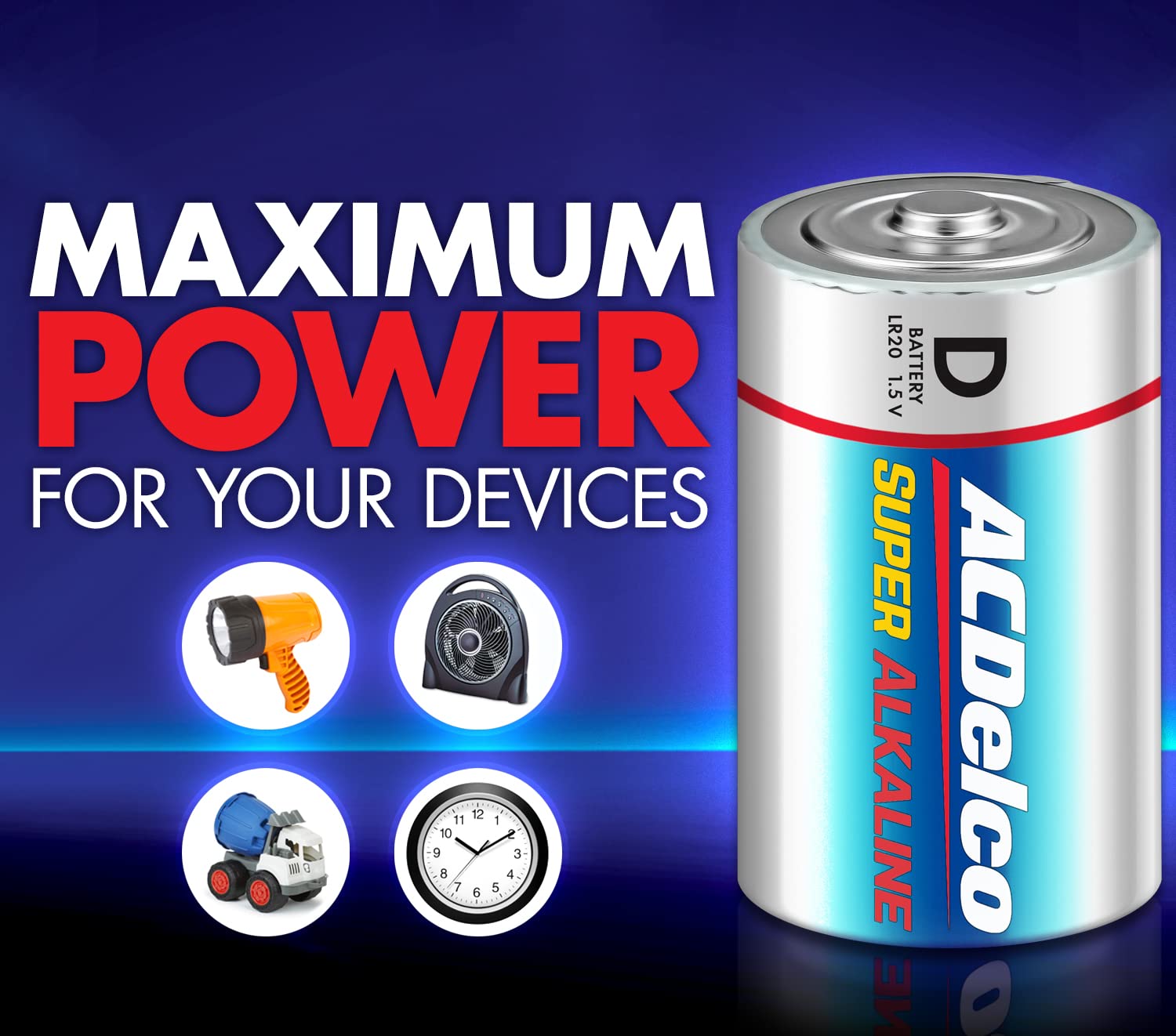 Powermax ACDelco 24-Count Size D Cell Alkaline Batteries Super Alkaline Battery 7-Year Shelf Life Reclosable Packaging