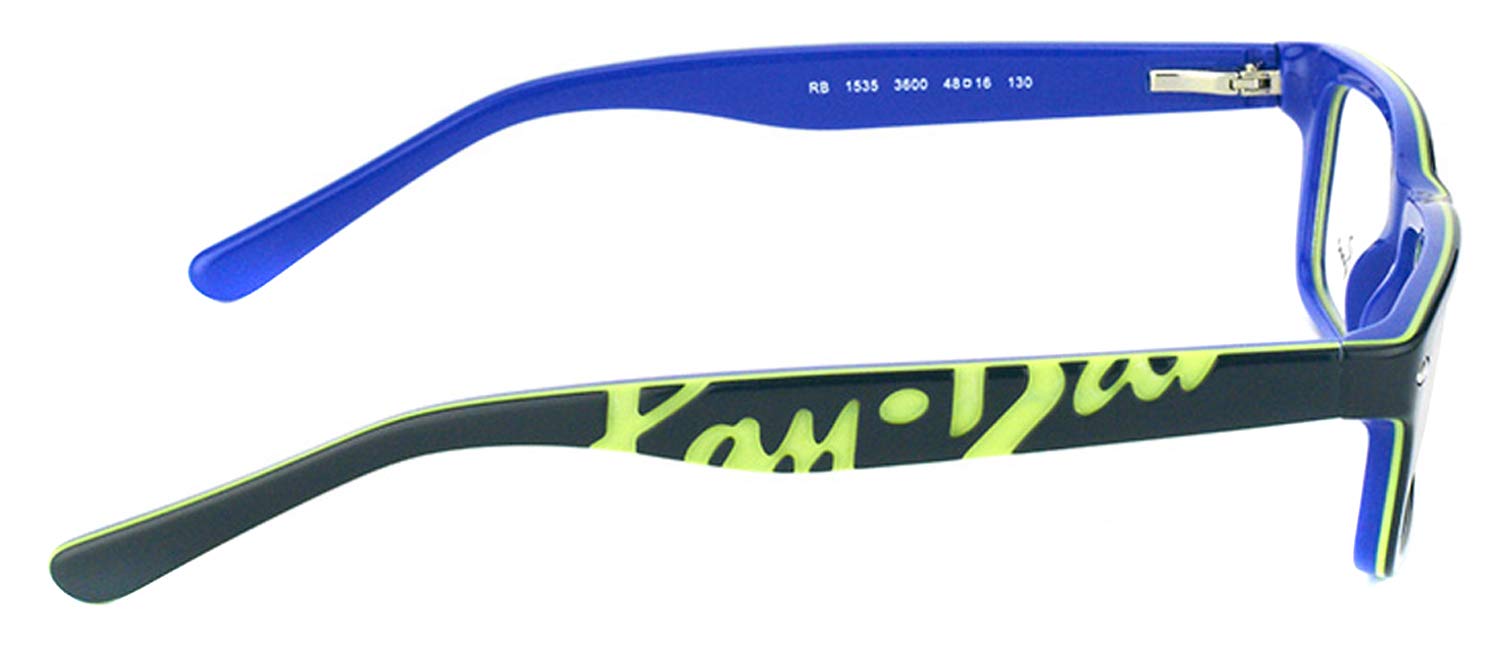 Ray-Ban Junior Kids' RY1535 Rectangular Prescription Eyeglass Frames, Dark Grey On Blue/Demo Lens, 48 mm