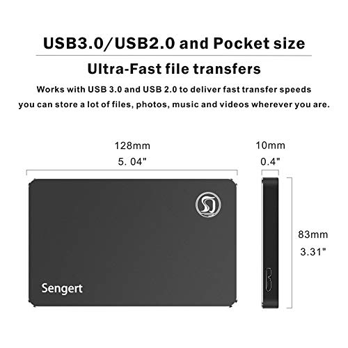 Sengert 2.5" 500GB Ultra Slim Portable External Hard Drive USB3.0 Mobile HDD Storage Compatible for PC, Desktop, Laptop, Xbox One, Xbox 360(Black)