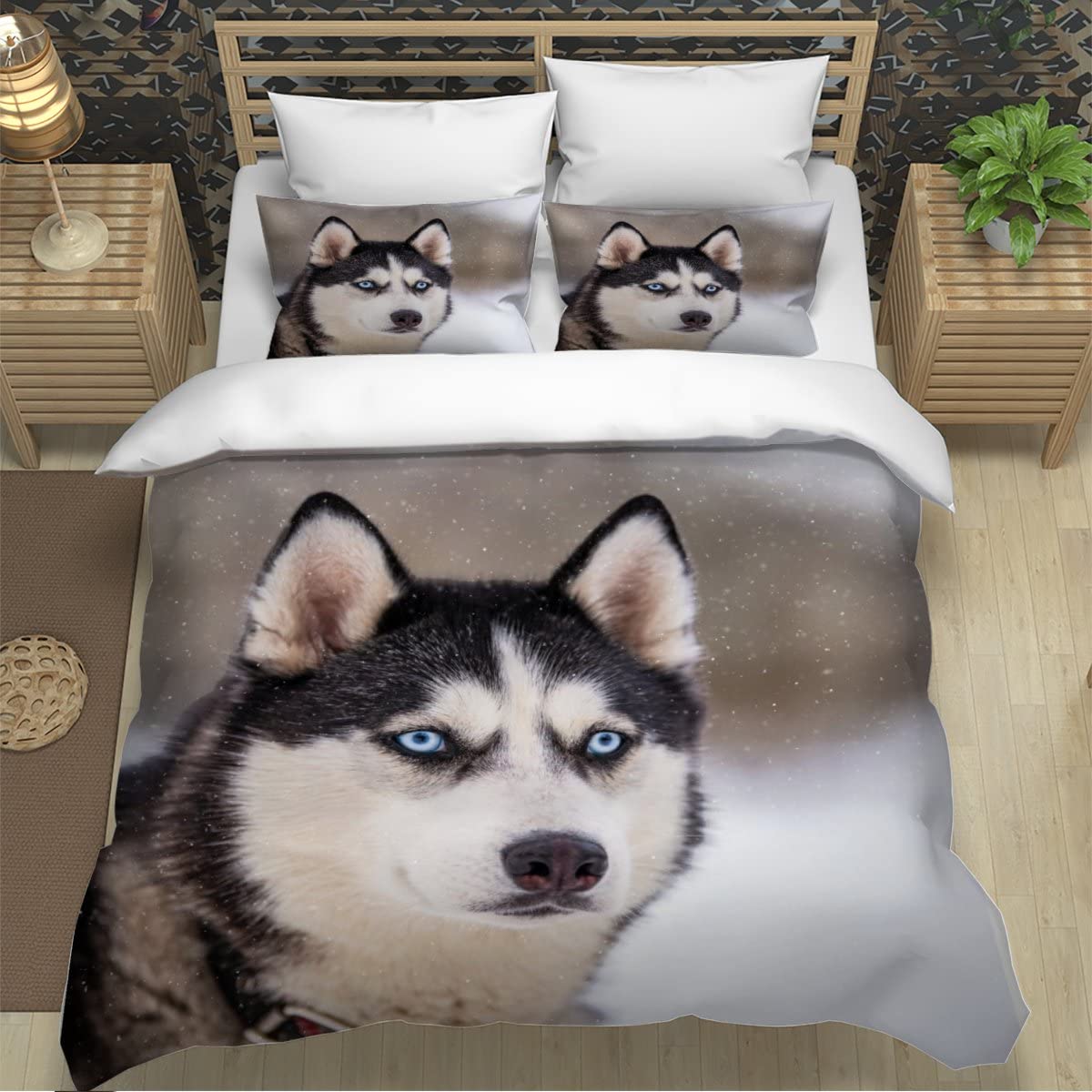 Quilt Cover Twin Size Siberian Husky 3D Bedding Sets Dog Duvet Cover Breathable Hypoallergenic Stain Wrinkle Resistant Microfiber with Zipper Closure,beding Set with 2 Pillowcase