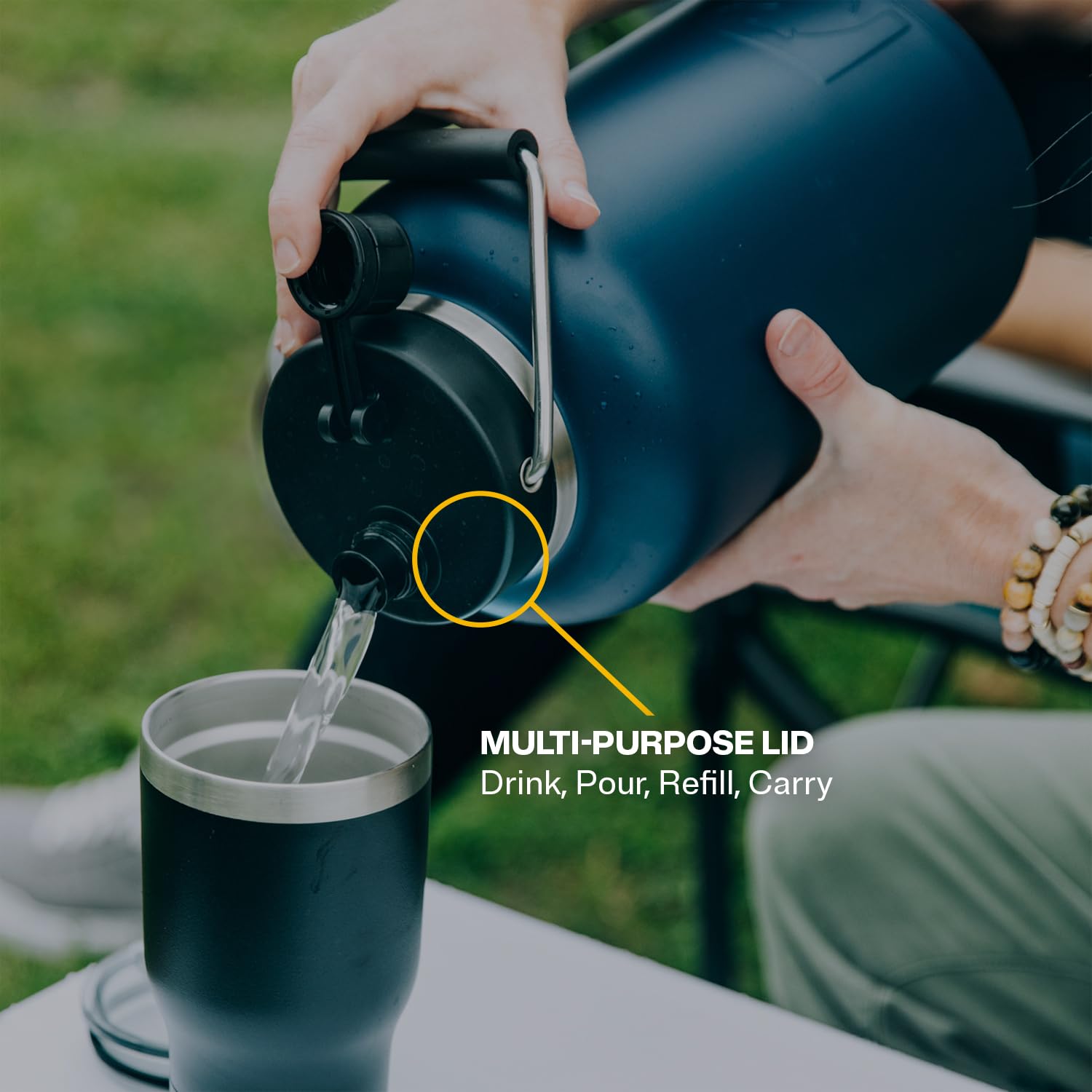RTIC Jug with Handle, Half Gallon, Navy Matte, Large Double Vacuum Insulated Water Bottle, Stainless Steel Thermos for Hot & Cold Drinks, Sweat Proof, Great for Travel, Hiking & Camping