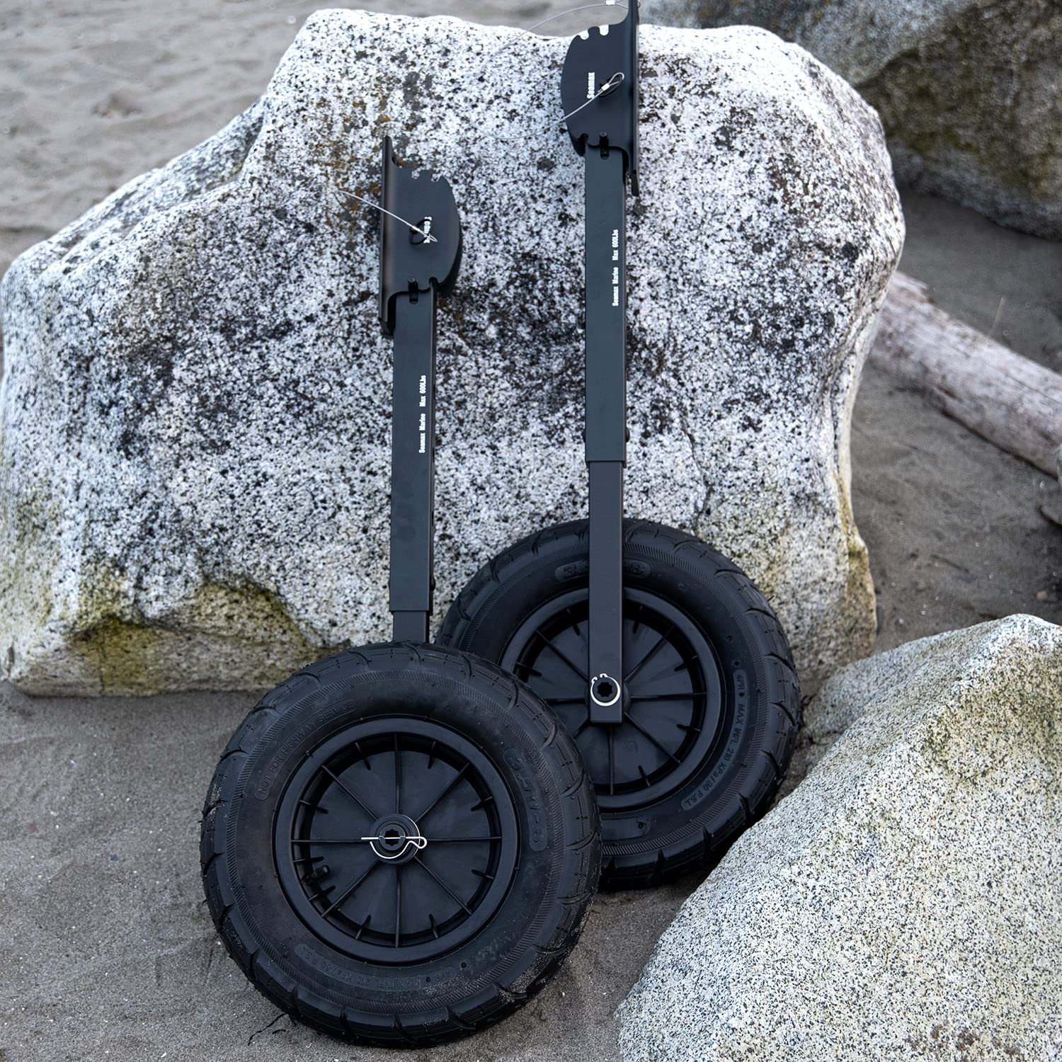 Seamax Deluxe Boat Launching Wheel System, Black Military Edition, 4 Positions and 4 Stages Removable and Adjustable Legs, 14" Pneumatic Wheels. Max Support Water Craft Weight 600Lbs