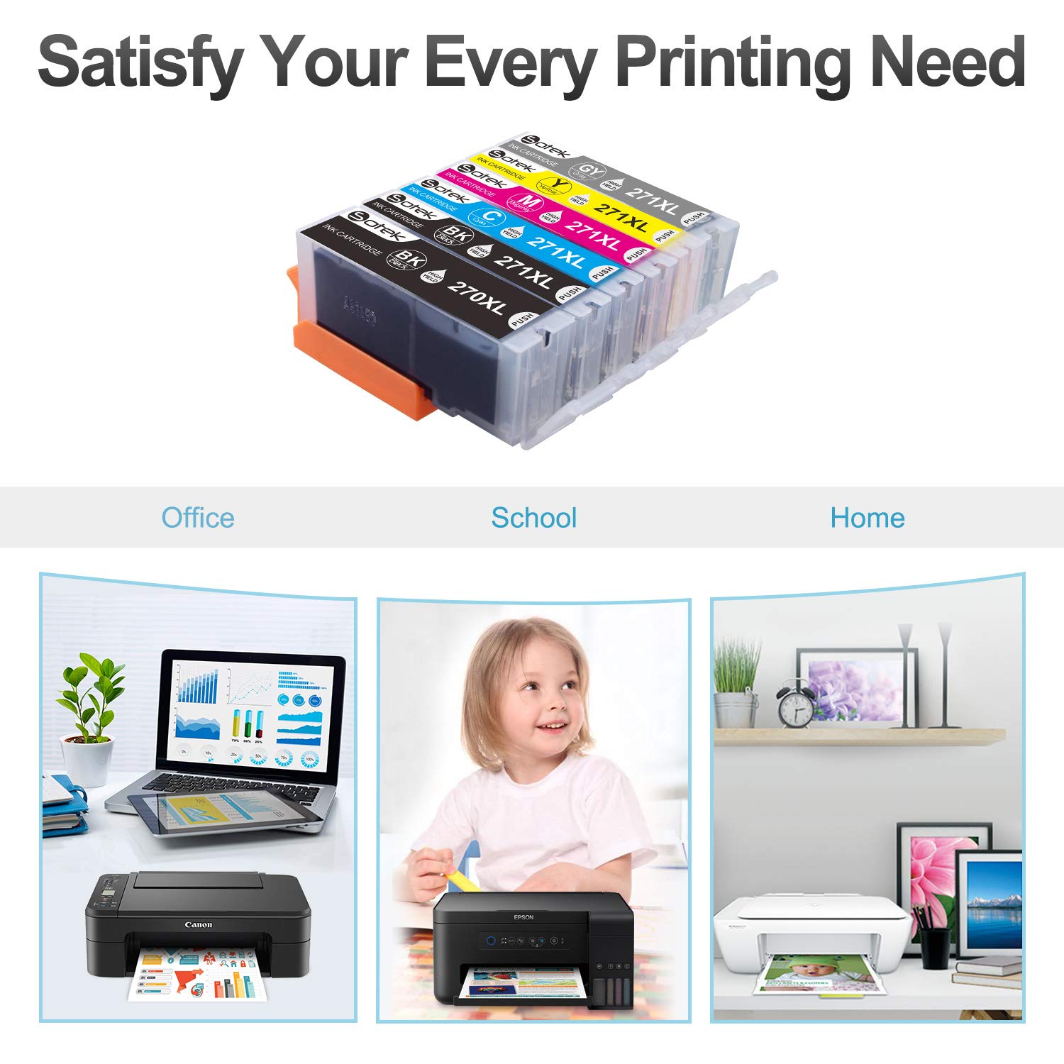 Sotek Compatible Ink Cartridge Replacement for PGI-270XL 270 CLI-271XL 271, Work with Pixma MG7720 TS8020 TS9020 (3 Sets + 3PGBK, with Gray -21 Pack)