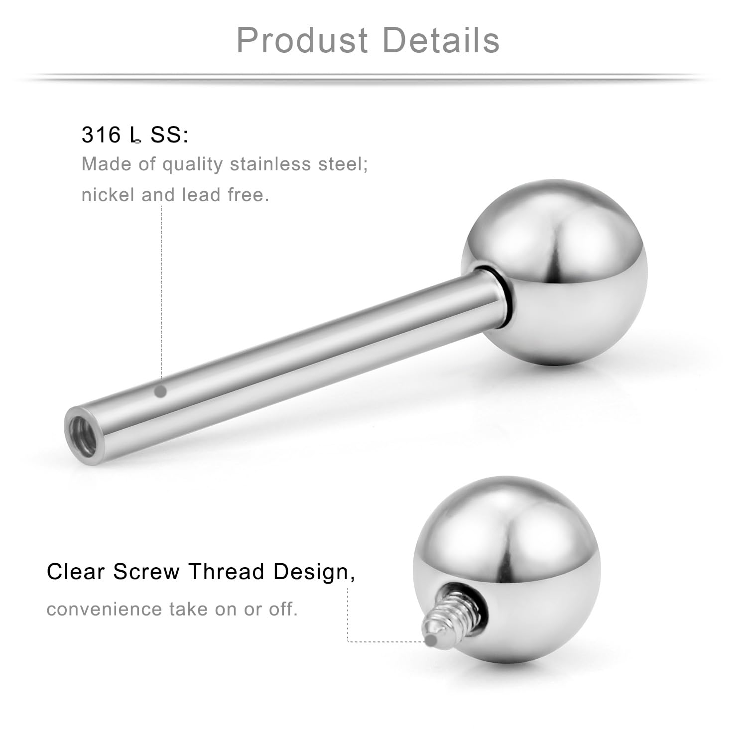Ruifan 316L Stainless Steel Internally Threaded Tongue Nipple Shield Barbell Ring Bar Body Piercing Retainer 14G 14mm 12PCS - Mix Color
