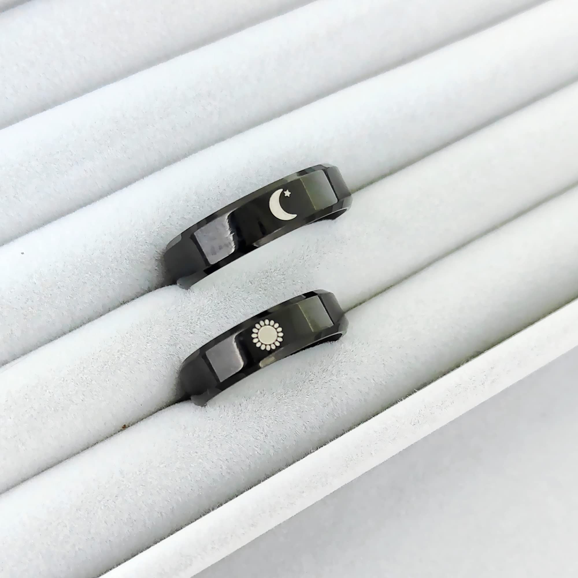 SHAREMORE Sun and Moon Rings Matching Rings for Couples Personalized Rings Promise Couple Ring Customized Engagement Wedding Ring Band Sets for Him and Her Stainless Steel High Polished Comfort Fit