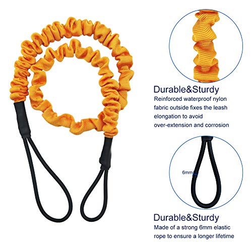 SEAPLUS 2PCS Kayak Paddle Leash, Safety Rod Leash, Lanyard Leash Stretchable from 44.8” to 59”, for Kayaking/SUP Paddle Boarding/Fishing, Bright Orange