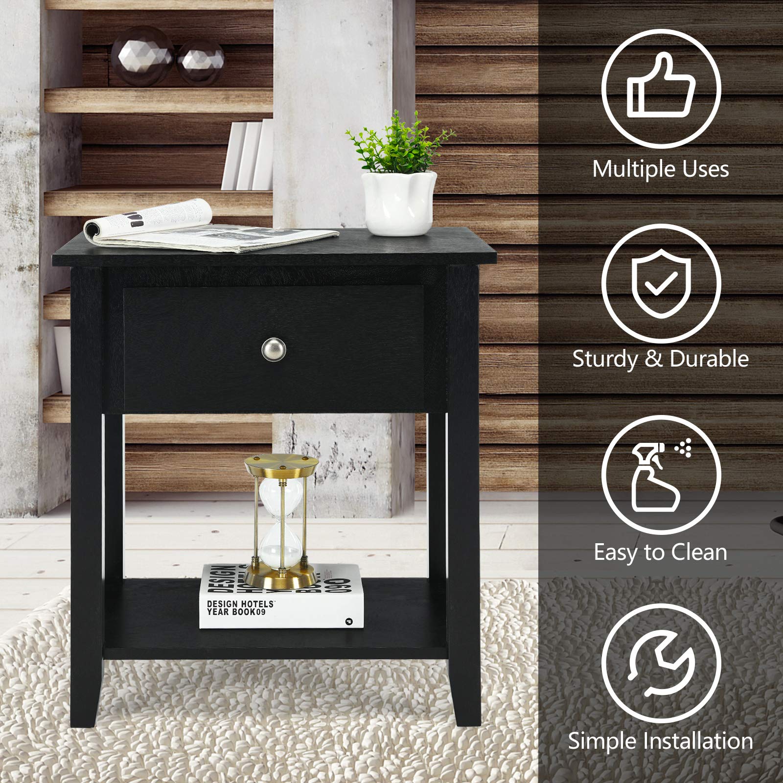 Tangkula End Table with Drawer, Nightstand w/Drawer and Storage Shelf, Beside Sofa Table for Home Bedroom Living Room, Chest Sofa Side Bedside Storage End Table, Accent Table with Open Shelf