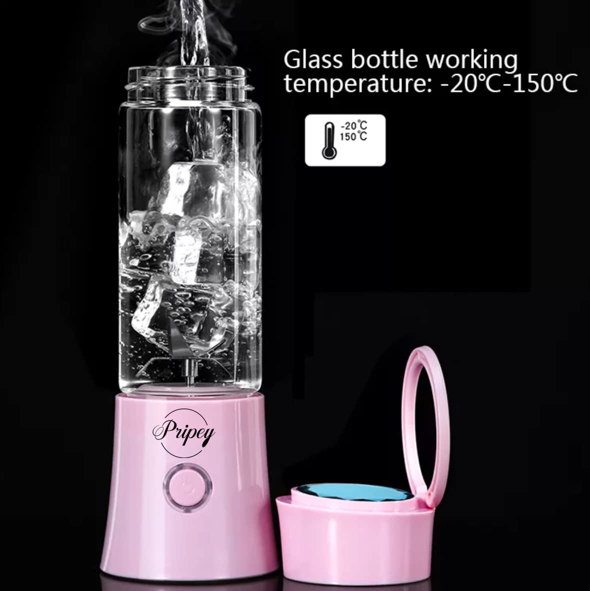 PriPey Diamond High Borosilicate Glass Bottle rechargeable personal blender for shakes and smoothies, six blade portable blender cup for gift, USB rechargeable mini blender BPA-Free (Pink)