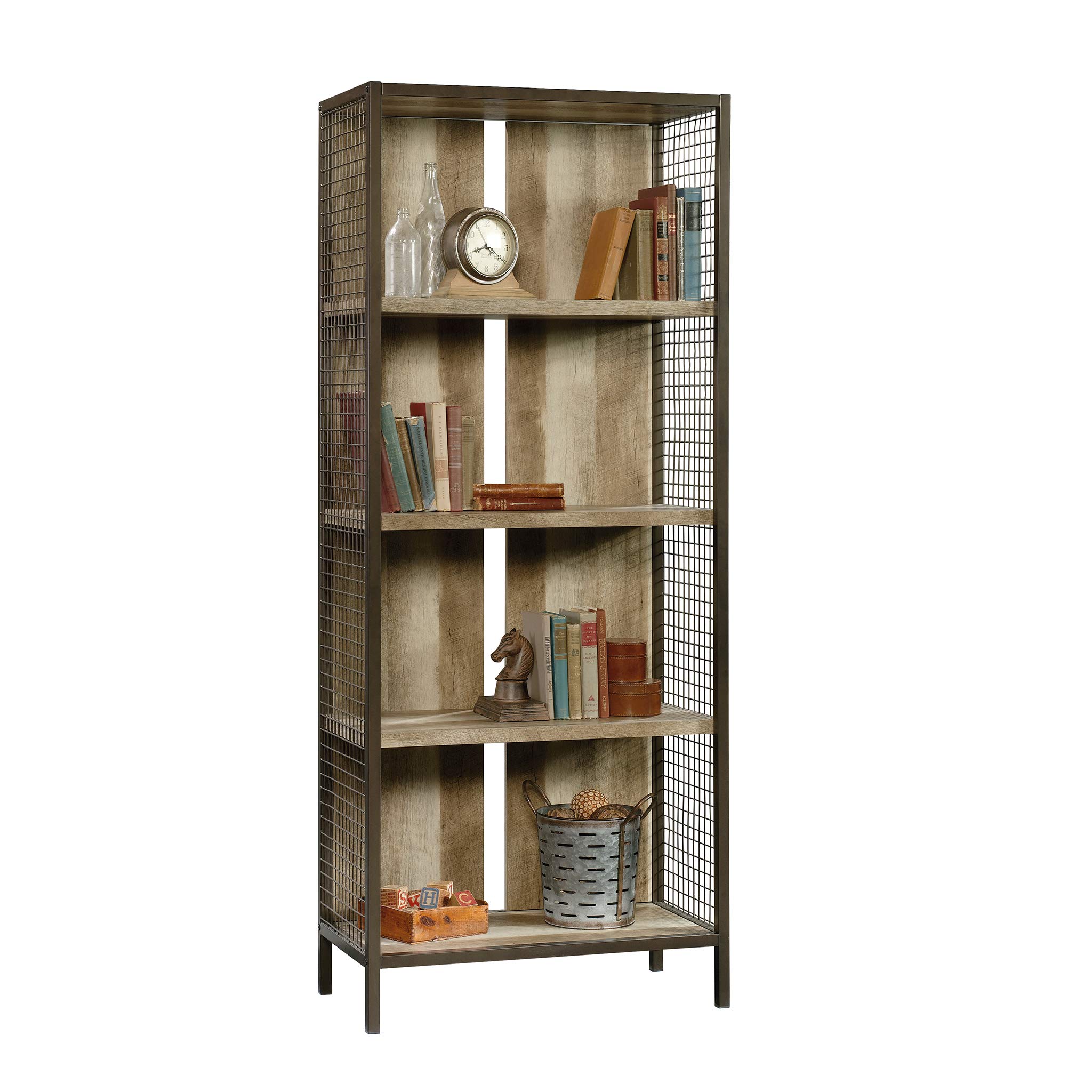 Sauder Carson Forge Tall Bookcase, L: 29.45" x W: 15.55" x H: 71.77", Lintel Oak Finish
