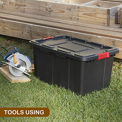 TUBYIC 27 Gallon Large Heavy-Duty Storage Plastic Bin Tote Organizing Container with Durable Lid, Black, 4 Pack