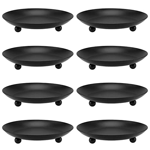 TAICHEUT 8 Pack Black Iron Plate Candle Holders, Round Candle Stands, Large Candle Plates, Decorative Candlestick Plates for Wax Candles, Wedding, Dinning, Parties, Home Decor