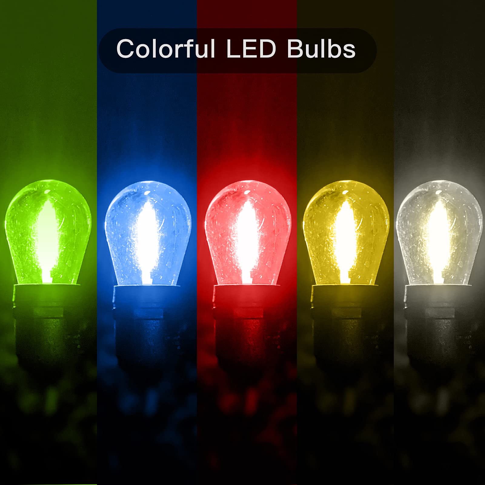 Tayire S14 Colored LED String Light Bulbs, 1W Plastic Shatterproof Waterproof Outdoor LED Replacement Bulbs,E26 Base,CRI80,Red/Green/Blue/Warm/Yellow, 25 Pack