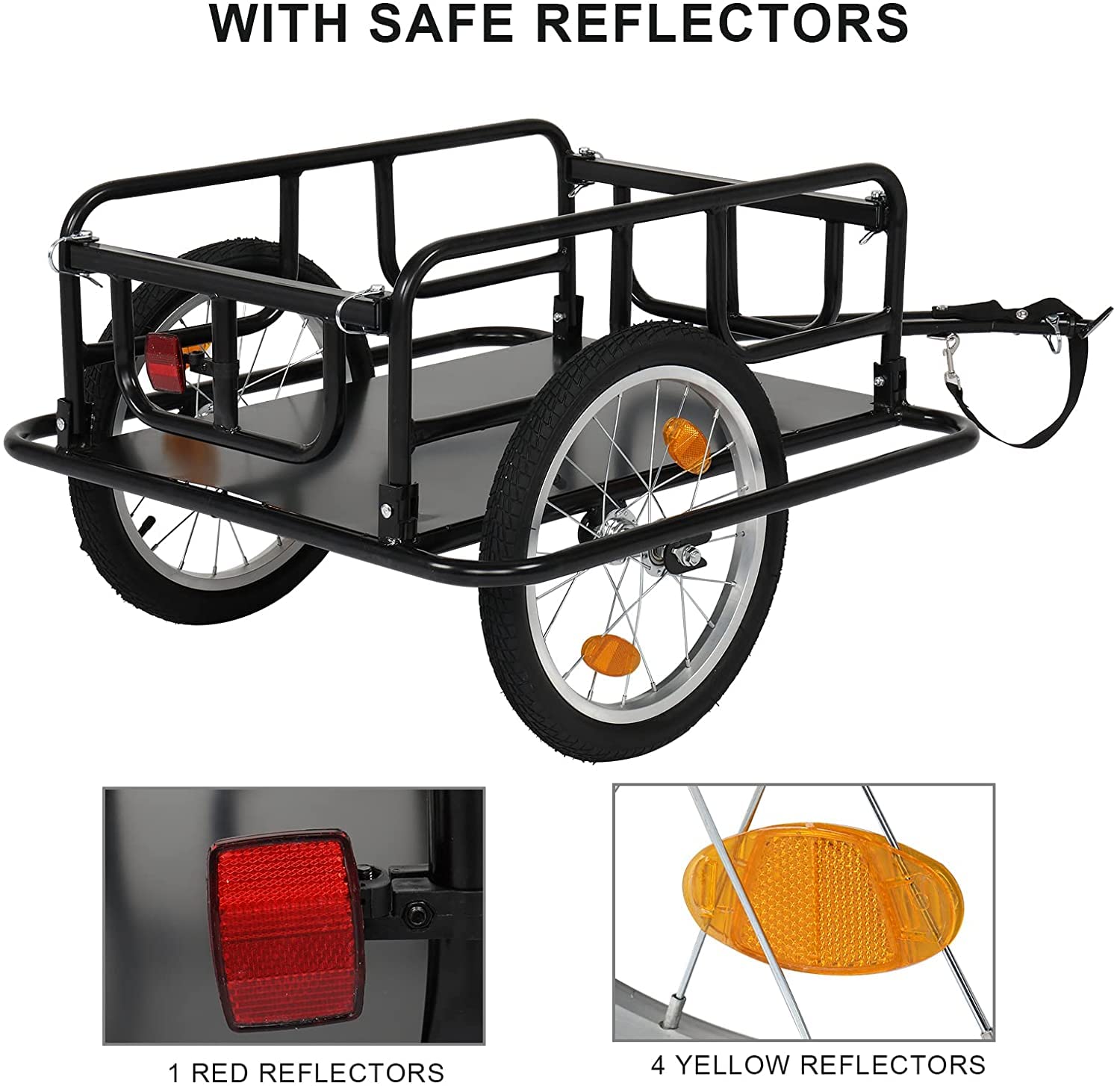 YEZIYIYFOB Bike Cargo Trailer with Universal Bike Hitch Bicycle Wagon Trailer Large Loading Bike Trailer Storage Cart with 15.4" Wheels & Reflectors