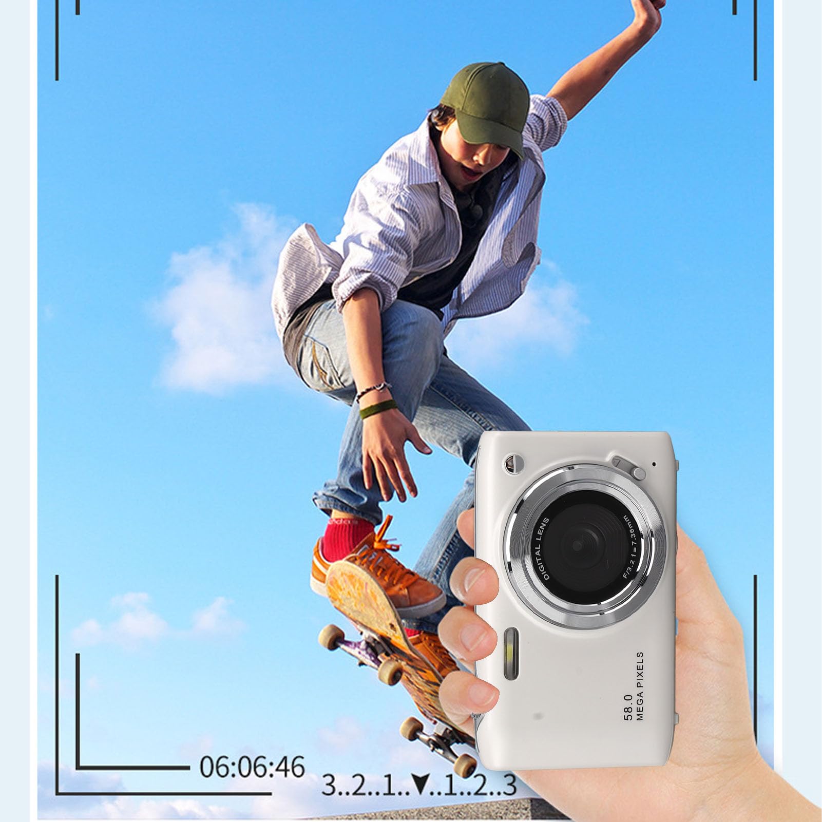 Teens Small Camera, 58MP Slim and Lightweight Automatic Beauty Mode 4K Digital Camera Automatic Exposure Autofocus for Travel (White)
