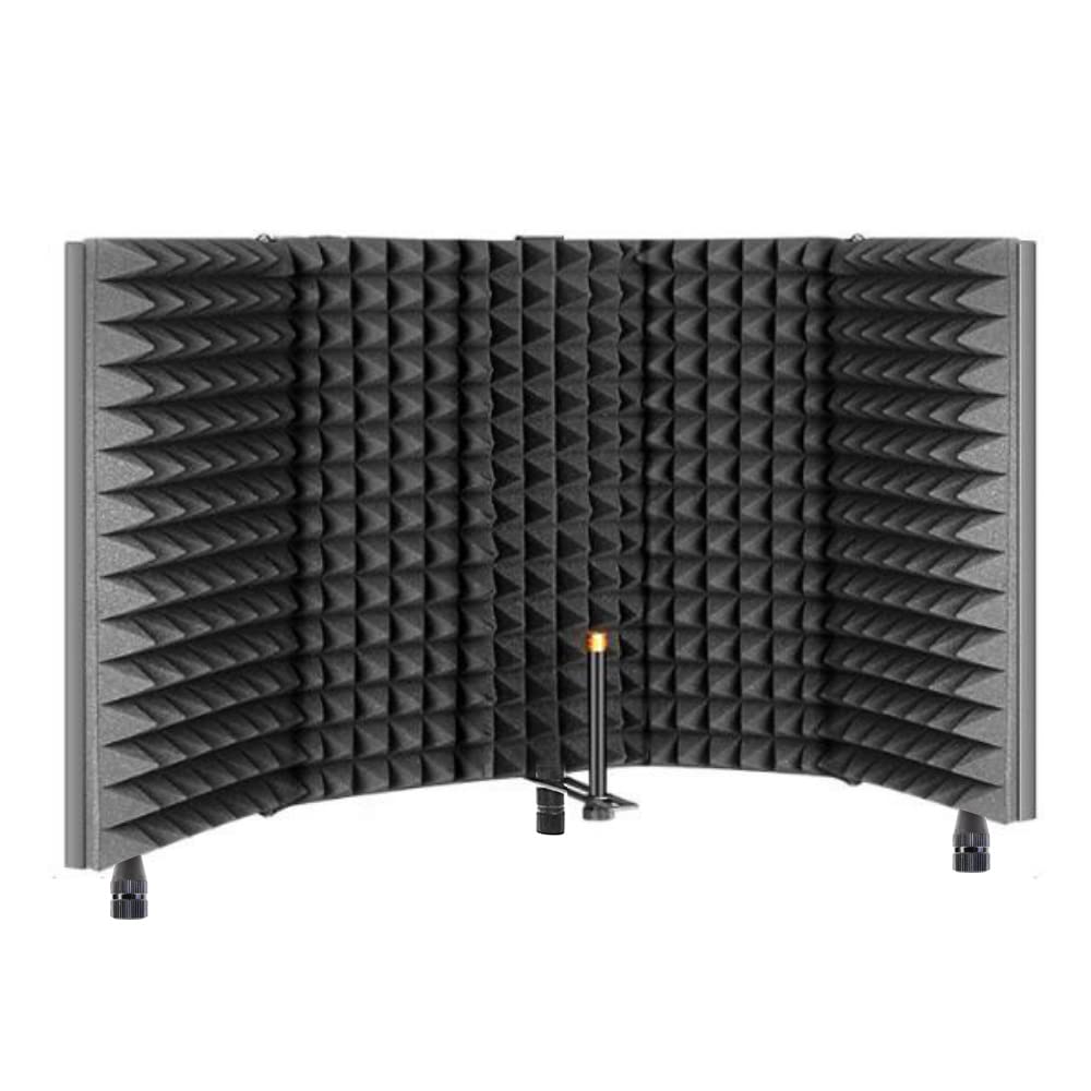 TRUE NORTH Microphone Isolation Shield w/Desk Feet and Stand Mount - Portable Vocal Booth Sound Booth Recording Equipment, Mic Shield Portable Recording Booth, Microphone Shield Portable Sound Booth
